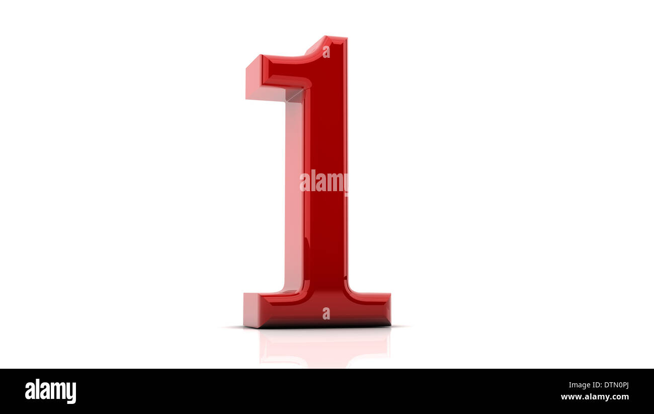 3d Number one in red on white background Stock Photo - Alamy