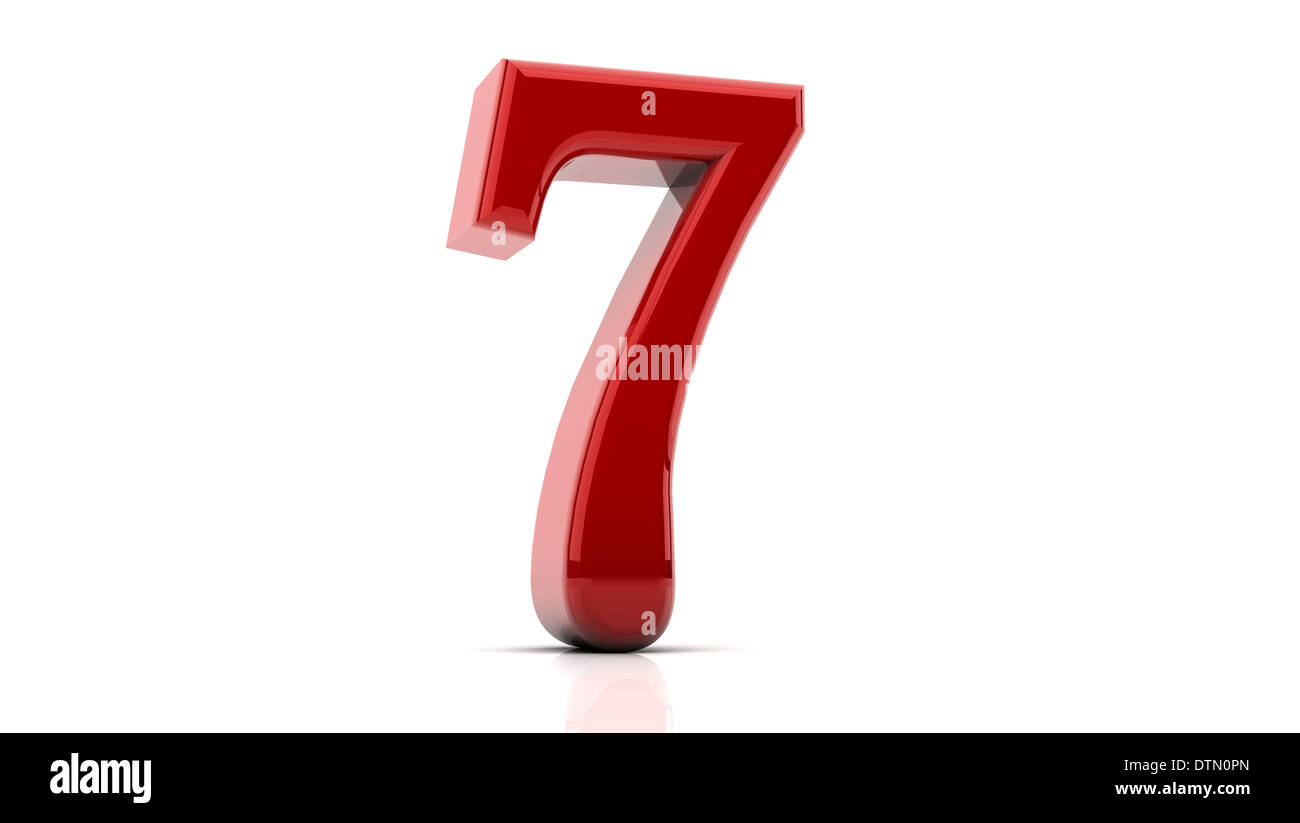 3d Number seven in red on white background Stock Photo - Alamy
