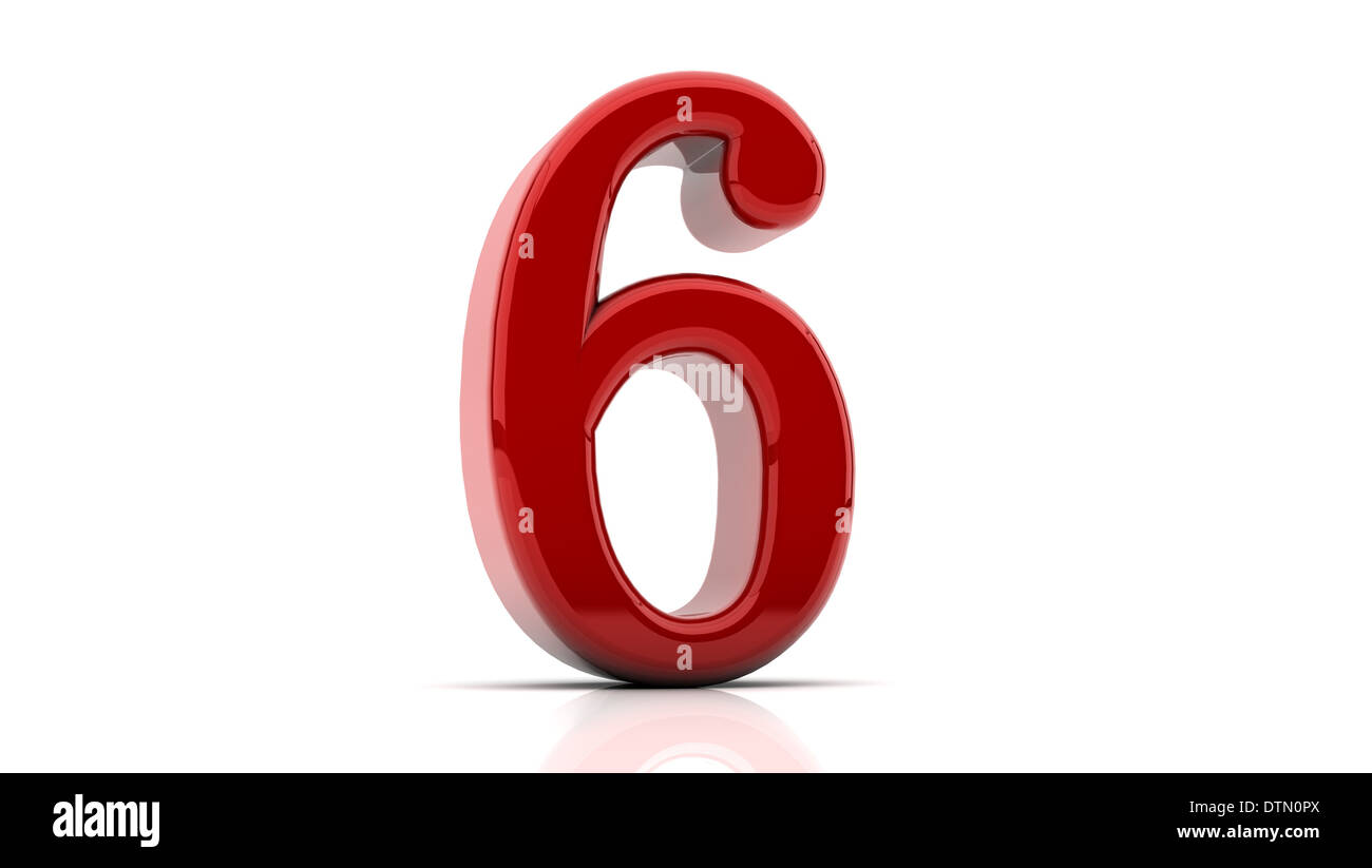 3d Number six in red on white background Stock Photo - Alamy