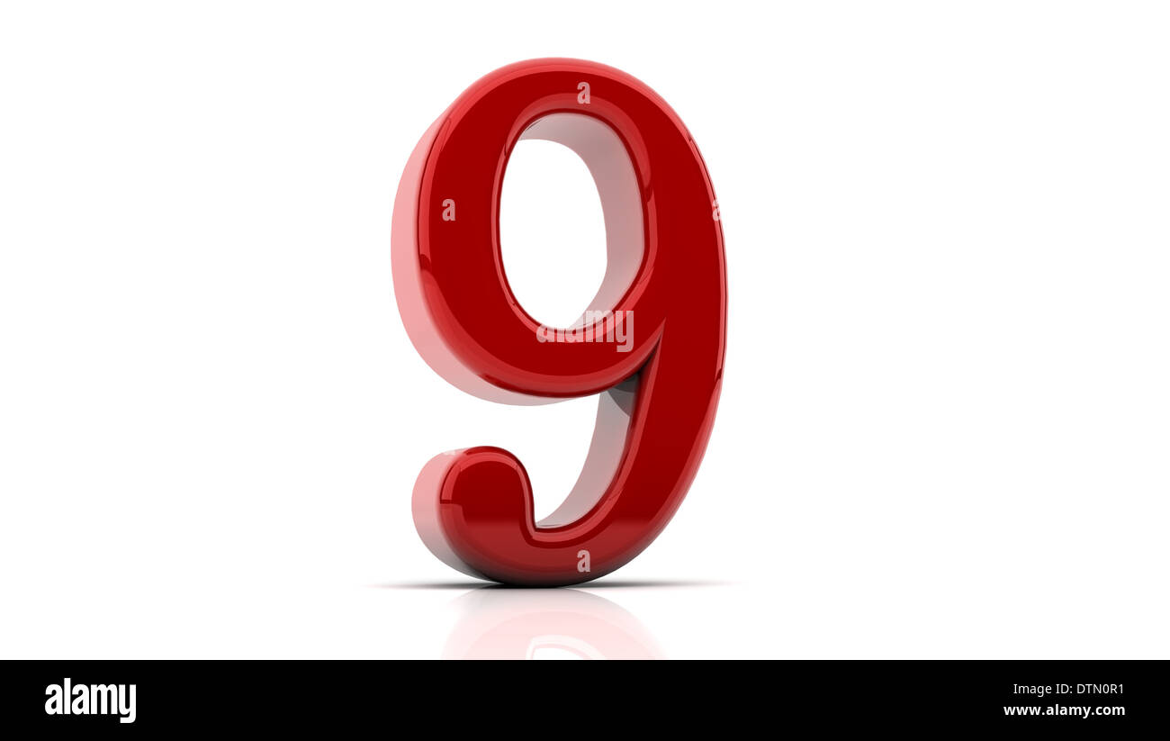 3d Number nine in red on white background Stock Photo - Alamy