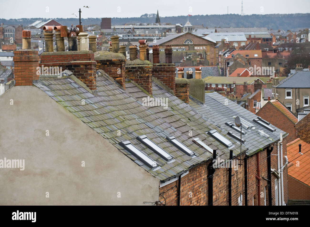 View over rooftops of houses in Scarborough North Yorkshire England UK ...