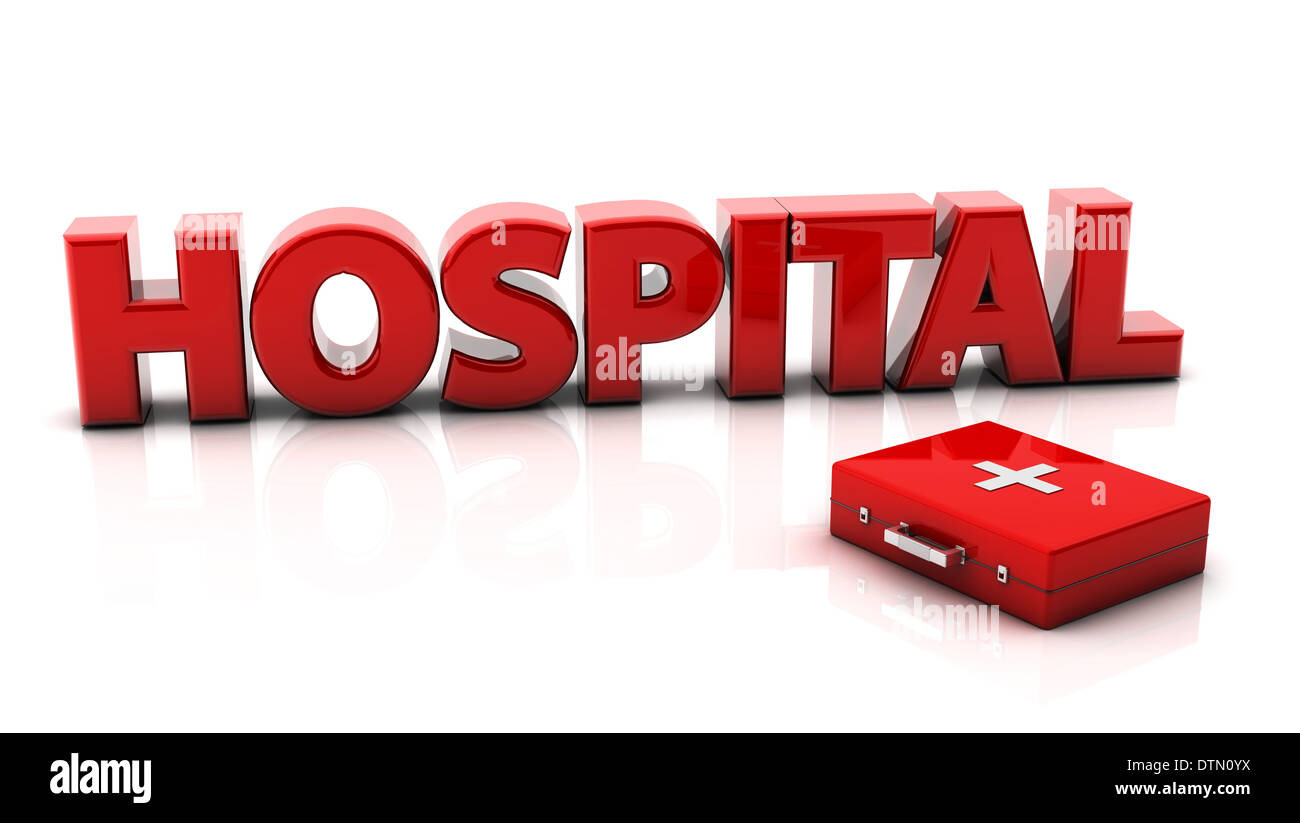 Word Hospital in 3d with a kit Stock Photo - Alamy