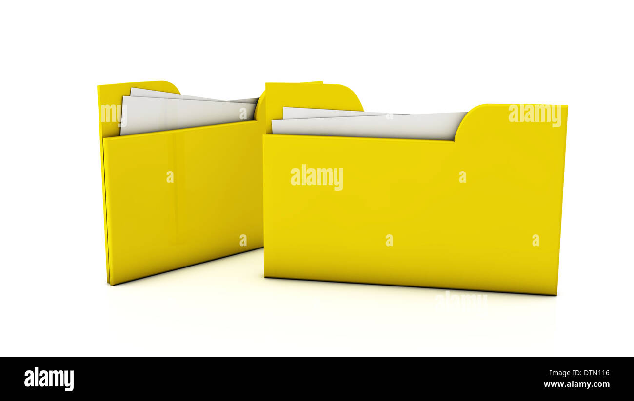 3d yellow file folders on white background Stock Photo - Alamy