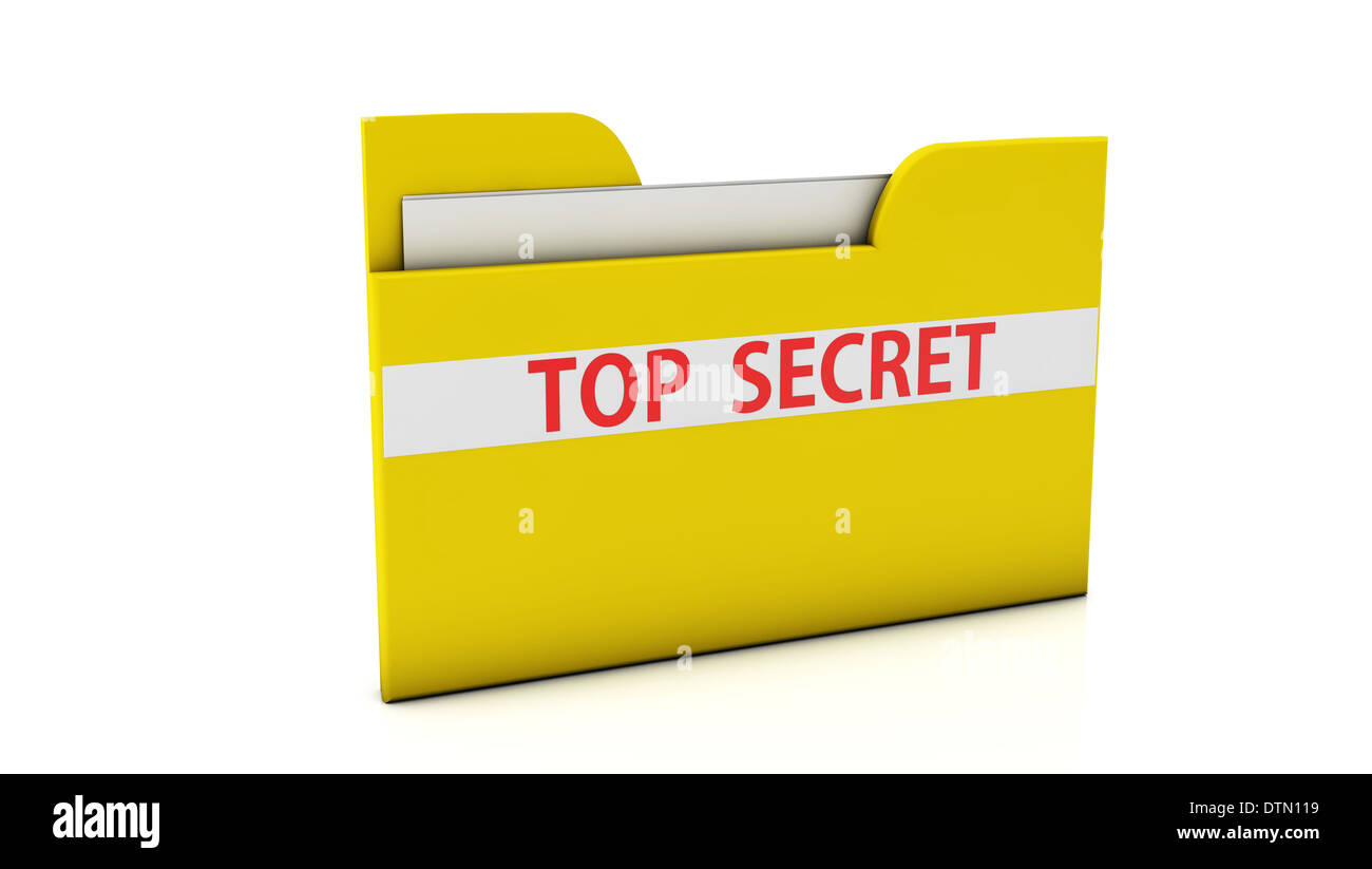 3d yellow top secret file folders on white background Stock Photo - Alamy