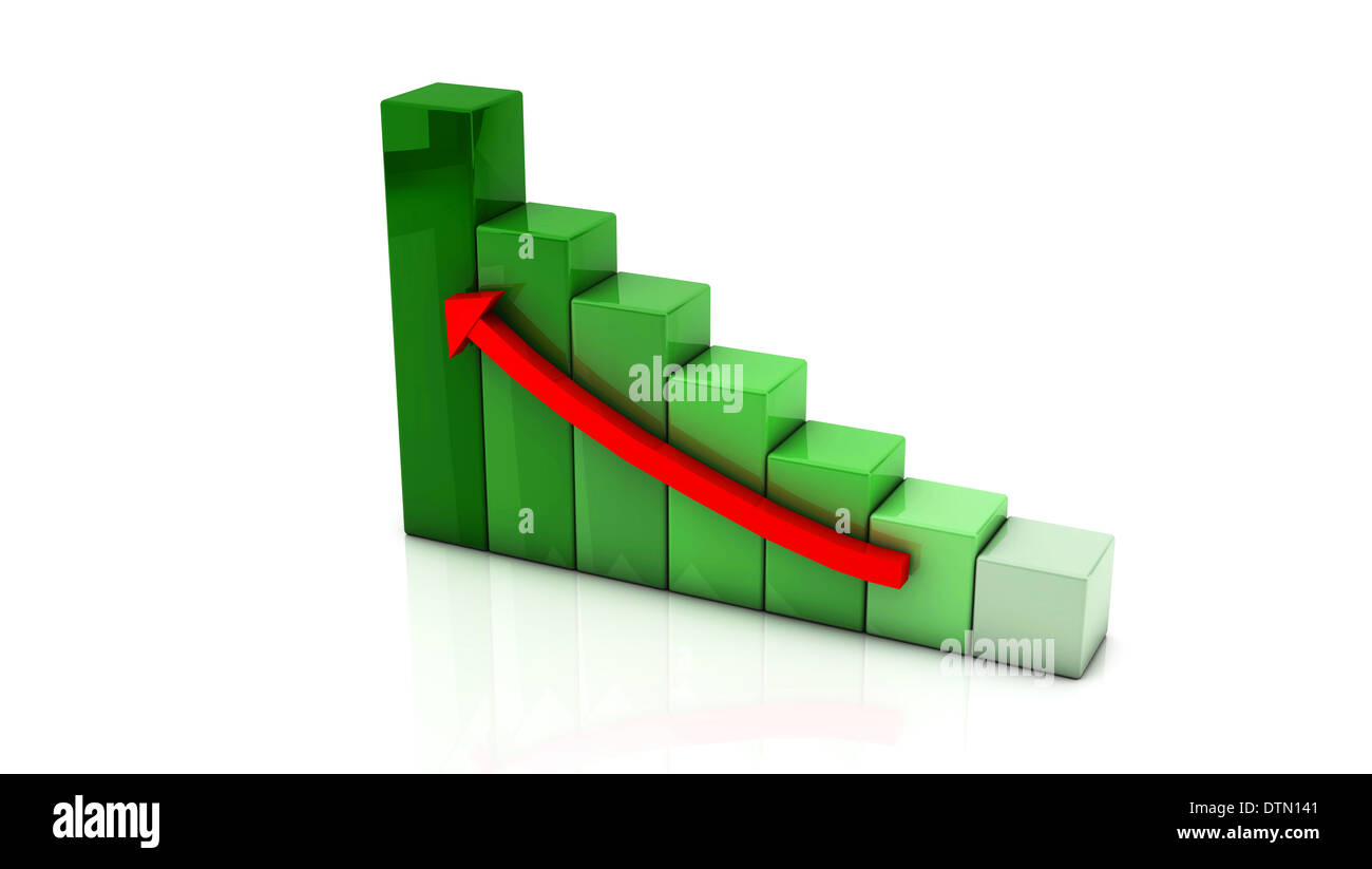 3d colored graph with an upward arrow on white background Stock Photo ...