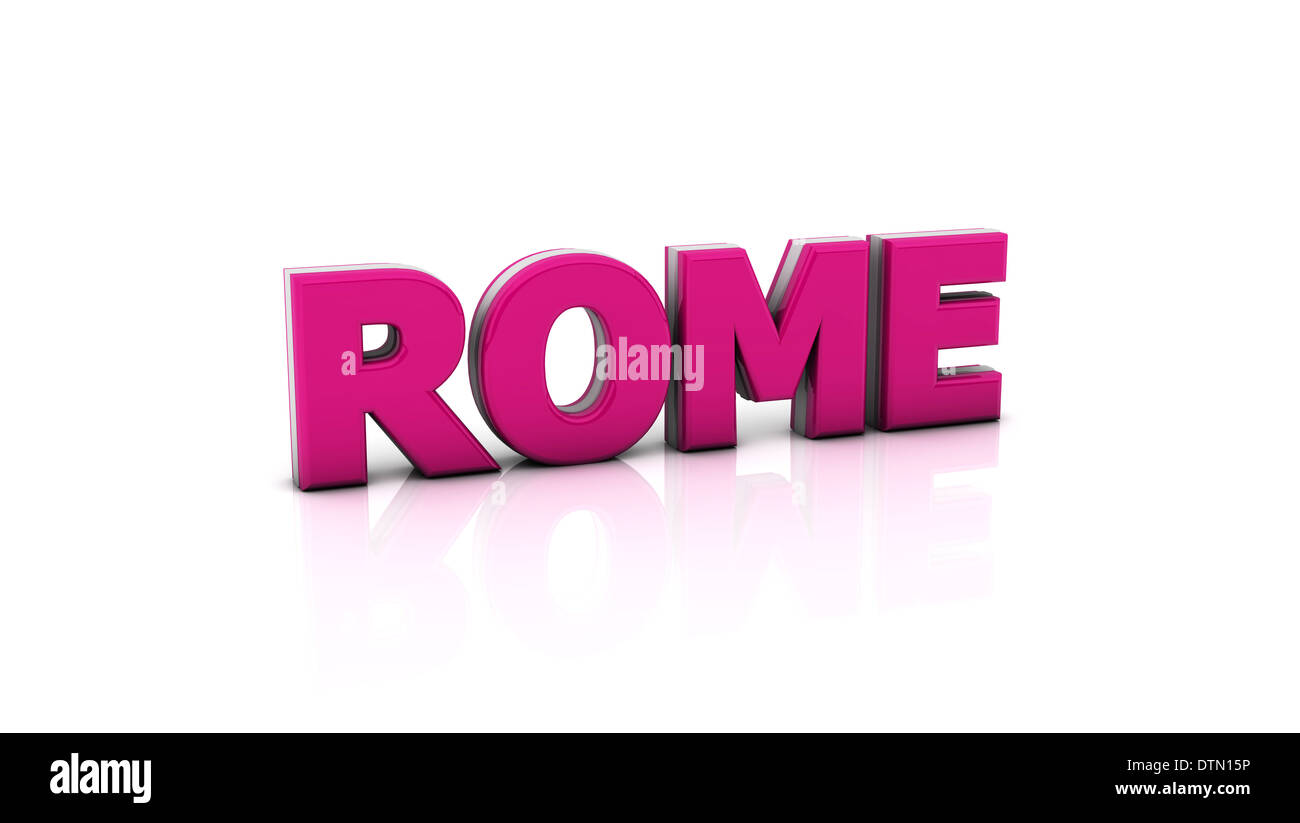 Word rome in pink in 3d on white background Stock Photo - Alamy