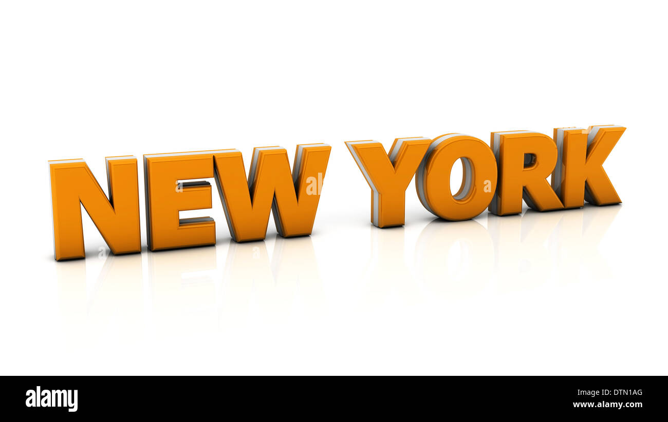 Word new york in orange in 3d on white background Stock Photo - Alamy