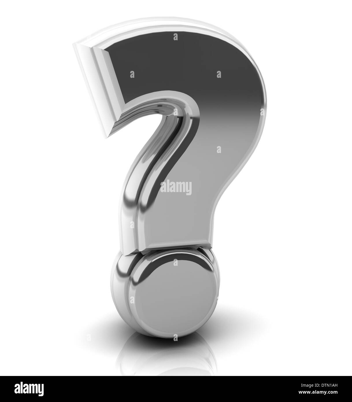 Render silver interrogation symbol in 3d on white background Stock ...