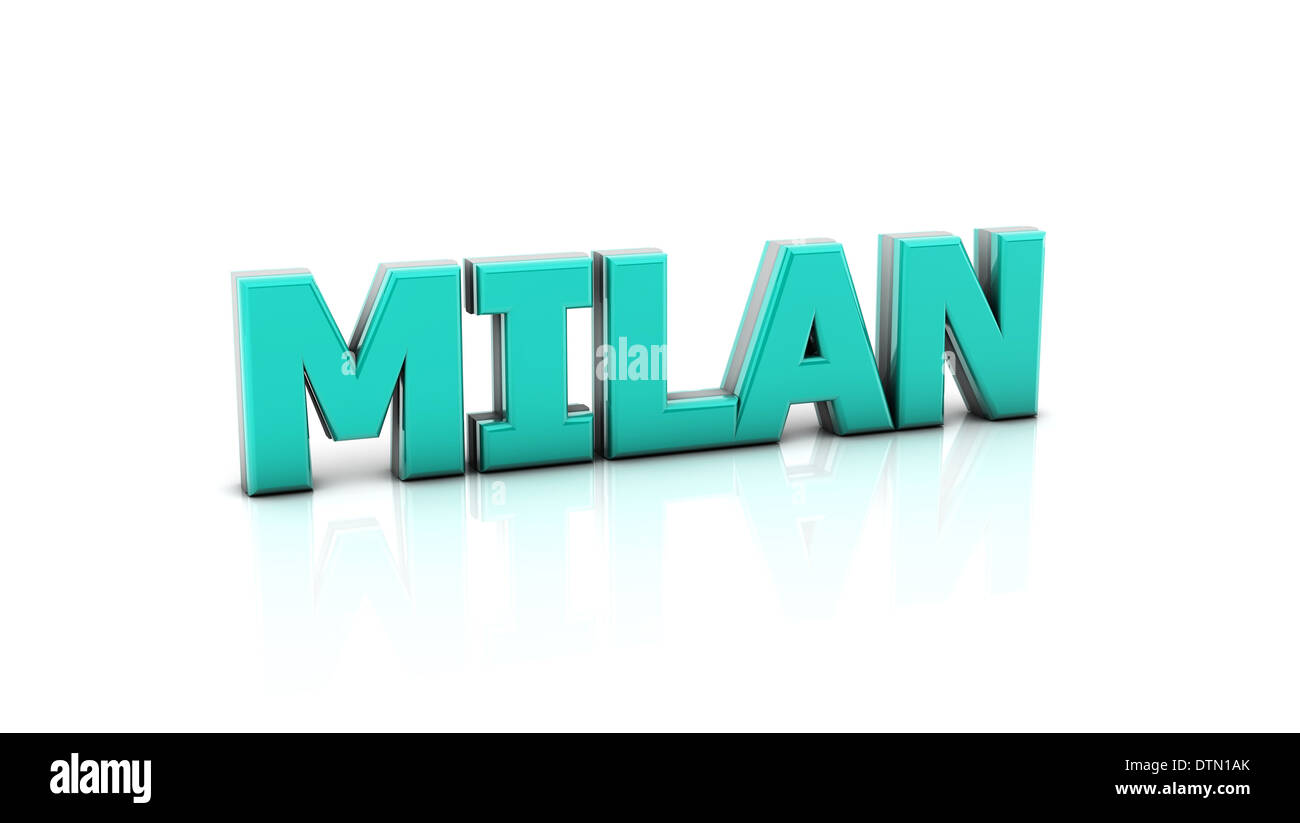 Word milan in blue in 3d on white background Stock Photo - Alamy