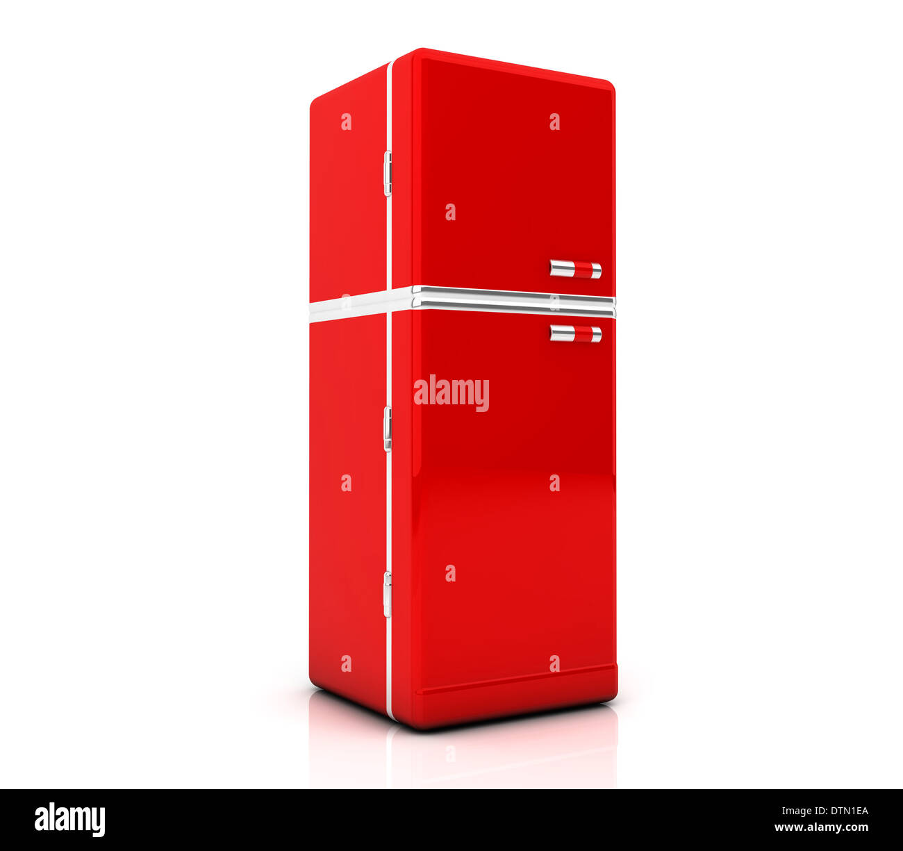3d red refrigerator on white background Stock Photo - Alamy