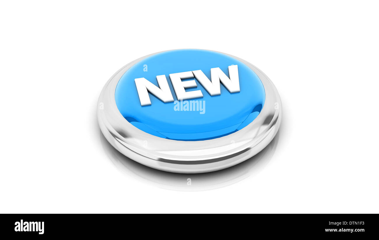 New button in blue on white background Stock Photo - Alamy