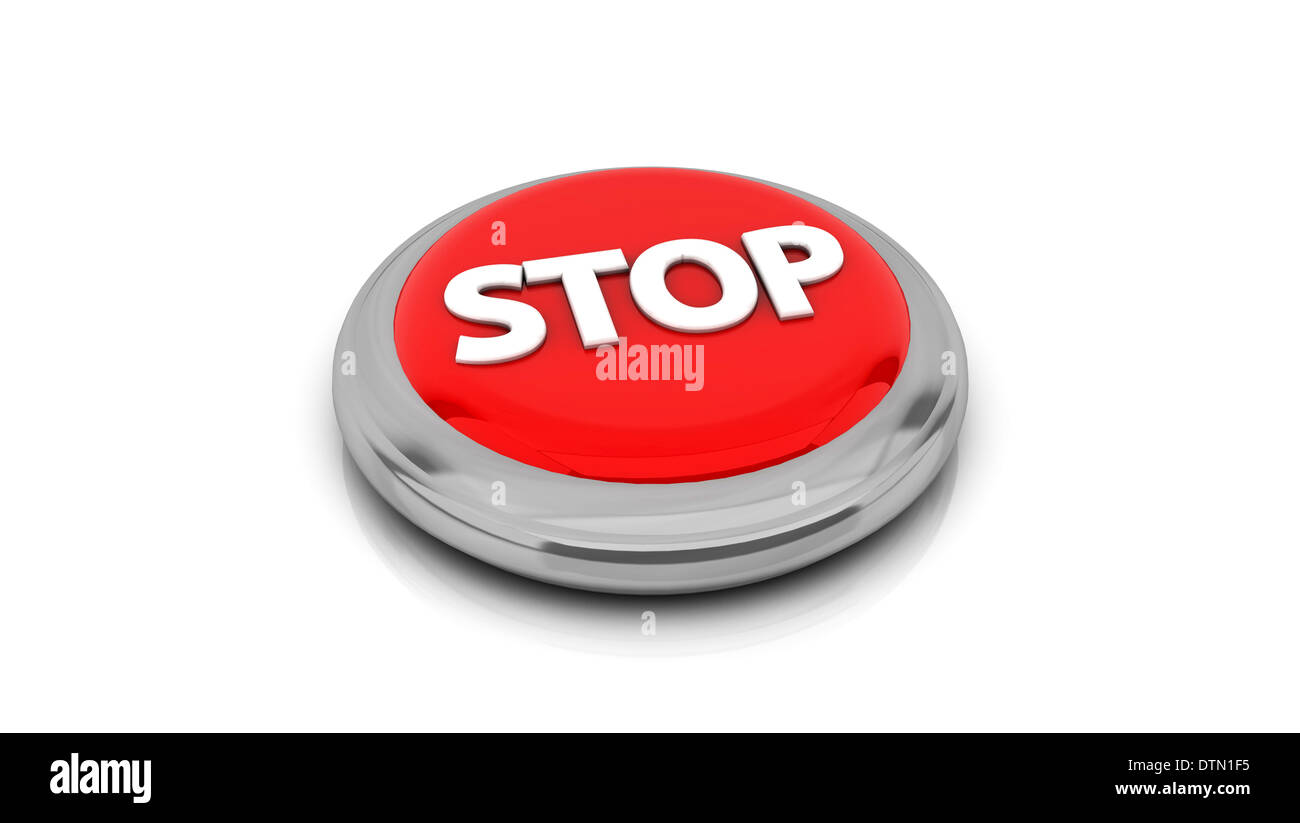 Stop button in red on white background Stock Photo - Alamy