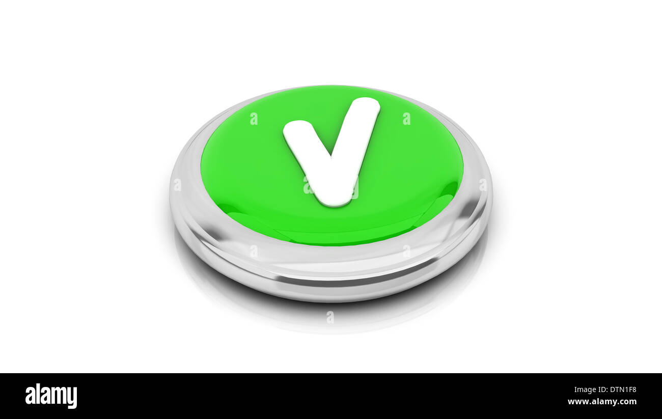 Green check button on white background Stock Photo - Alamy