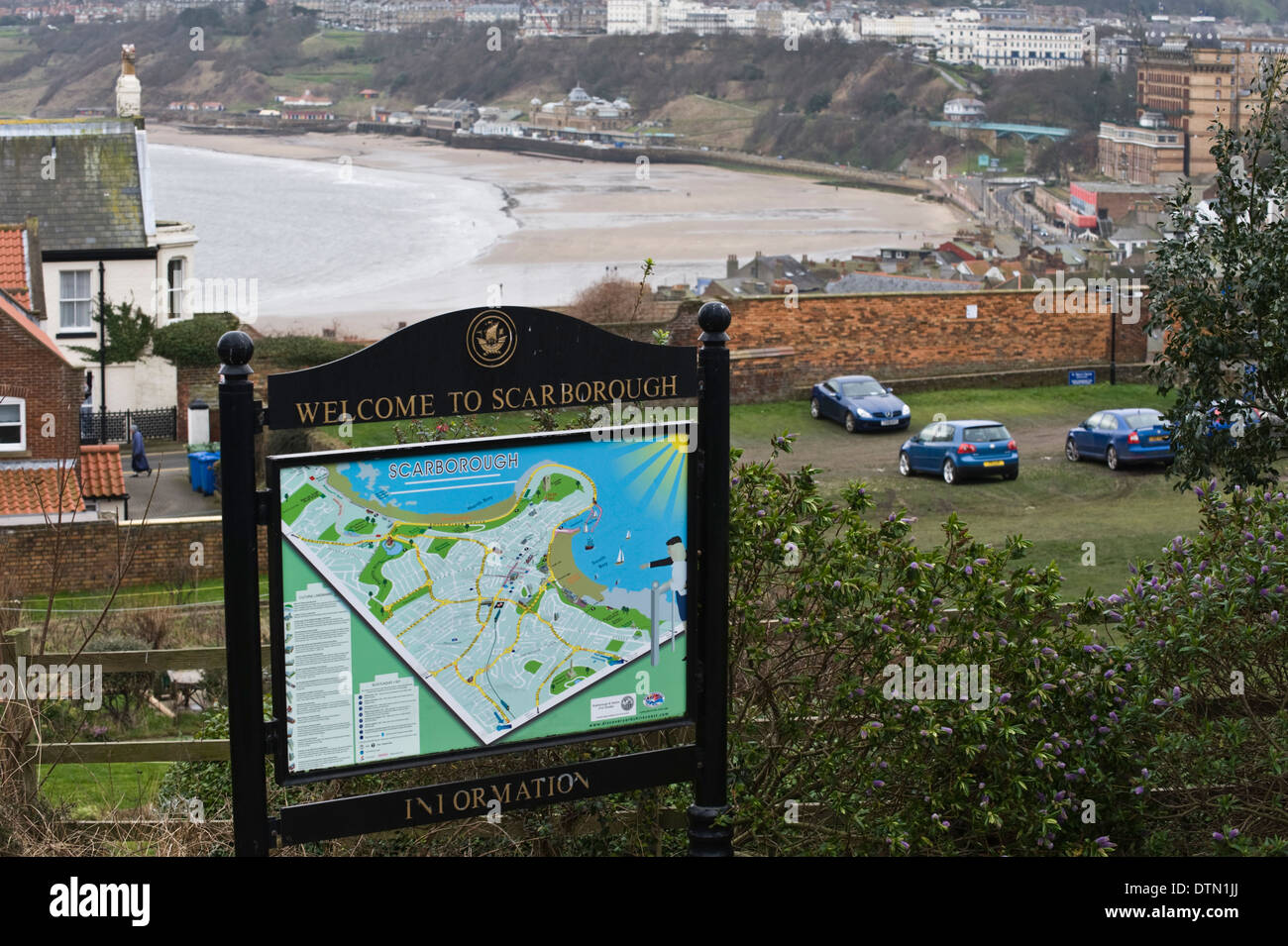 Welcome & information sign at Scarborough North Yorkshire England UK ...