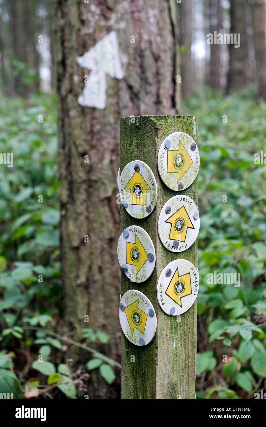 A confusion of Bucks County Council public footpath signs on a post ...