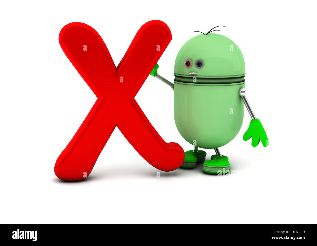 3d x red sign with green robot on white background Stock Photo - Alamy