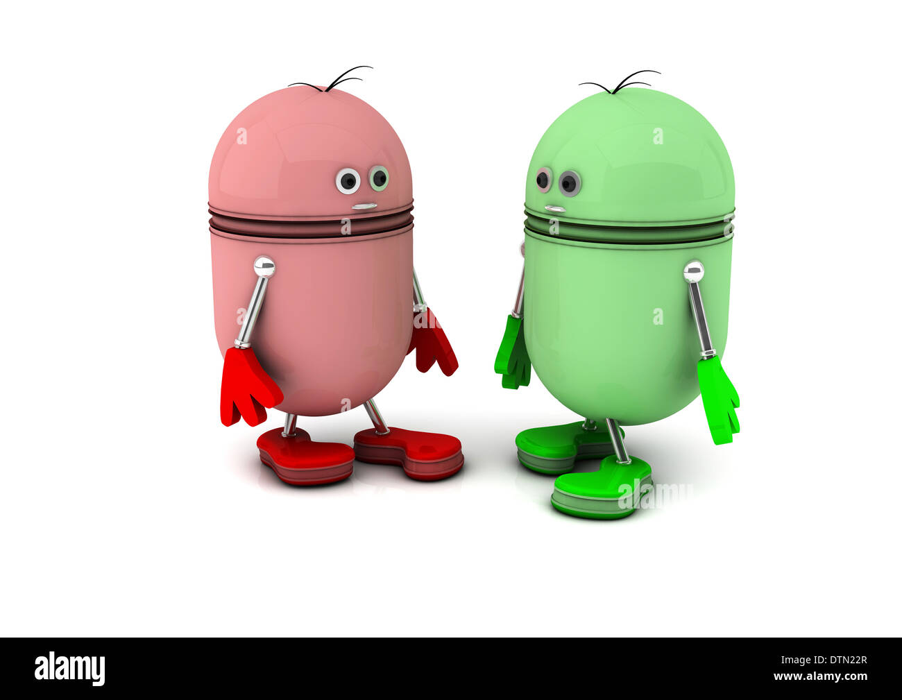 3d two robots red and green Stock Photo - Alamy