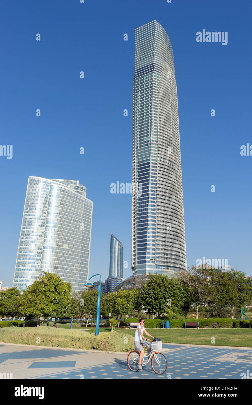 ADIA building on left and Landmark Tower on Corniche in Abu Dhabi ...