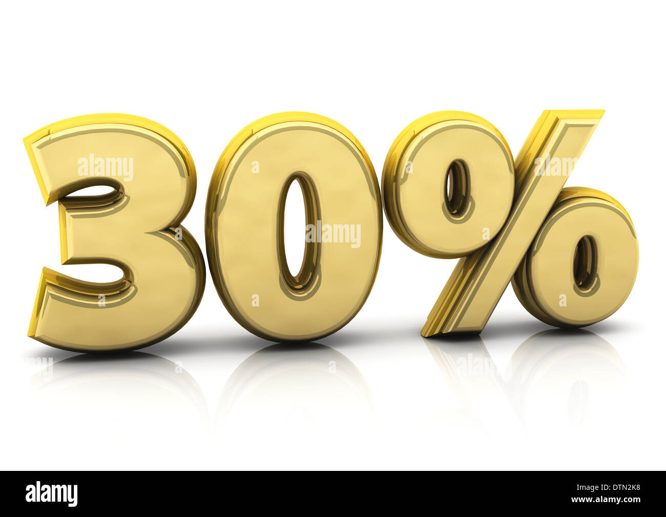 3d thirty percent gold on white background Stock Photo - Alamy