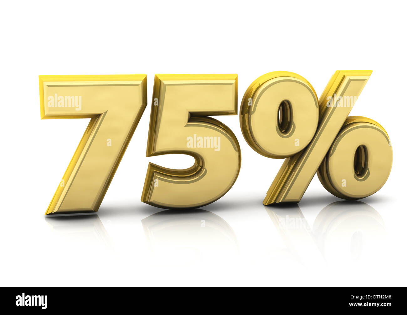3d gold seventy five percent on white background Stock Photo - Alamy
