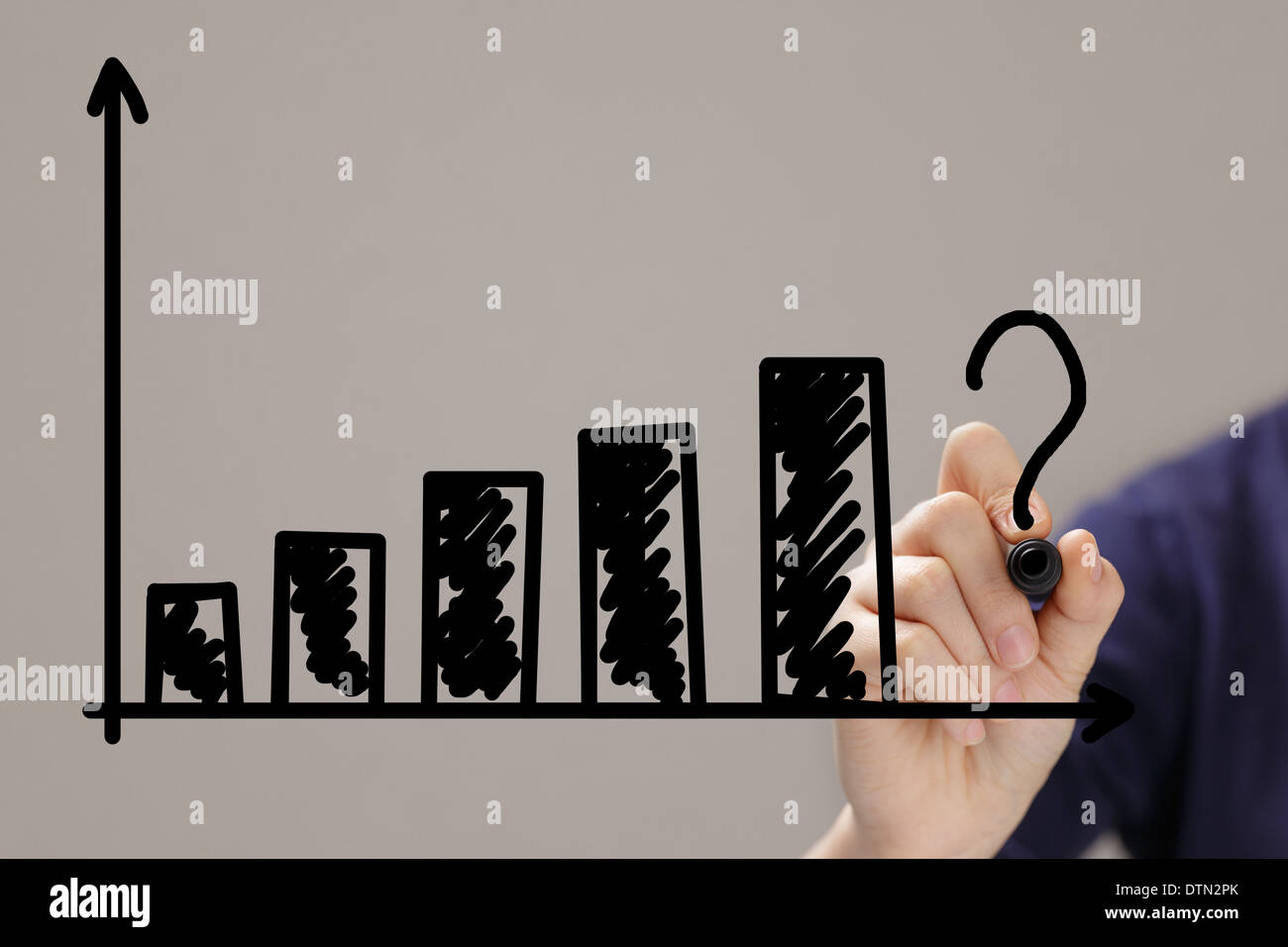 female teen hand draw a positive graph with question at the end Stock ...
