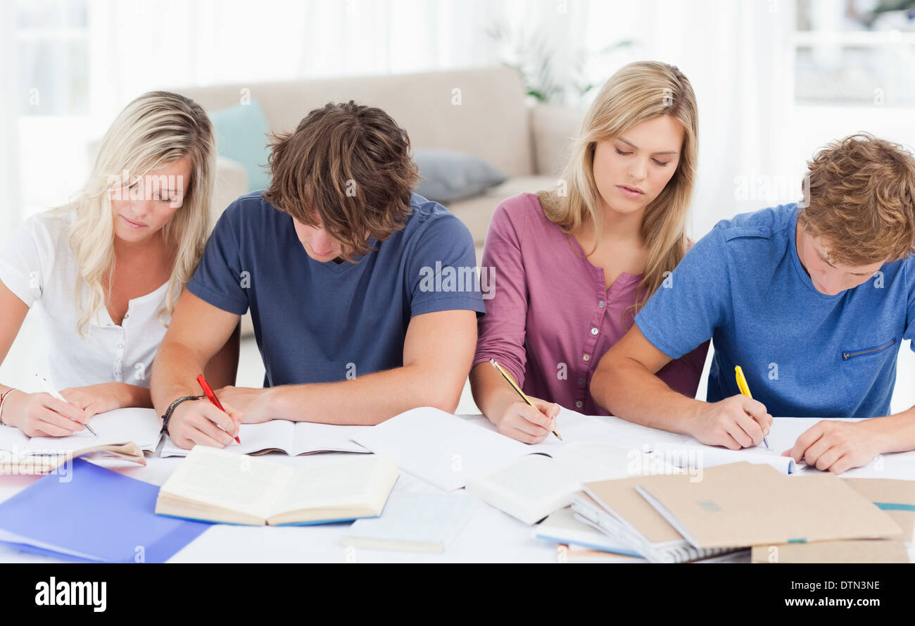 Four students studying hard Stock Photo - Alamy
