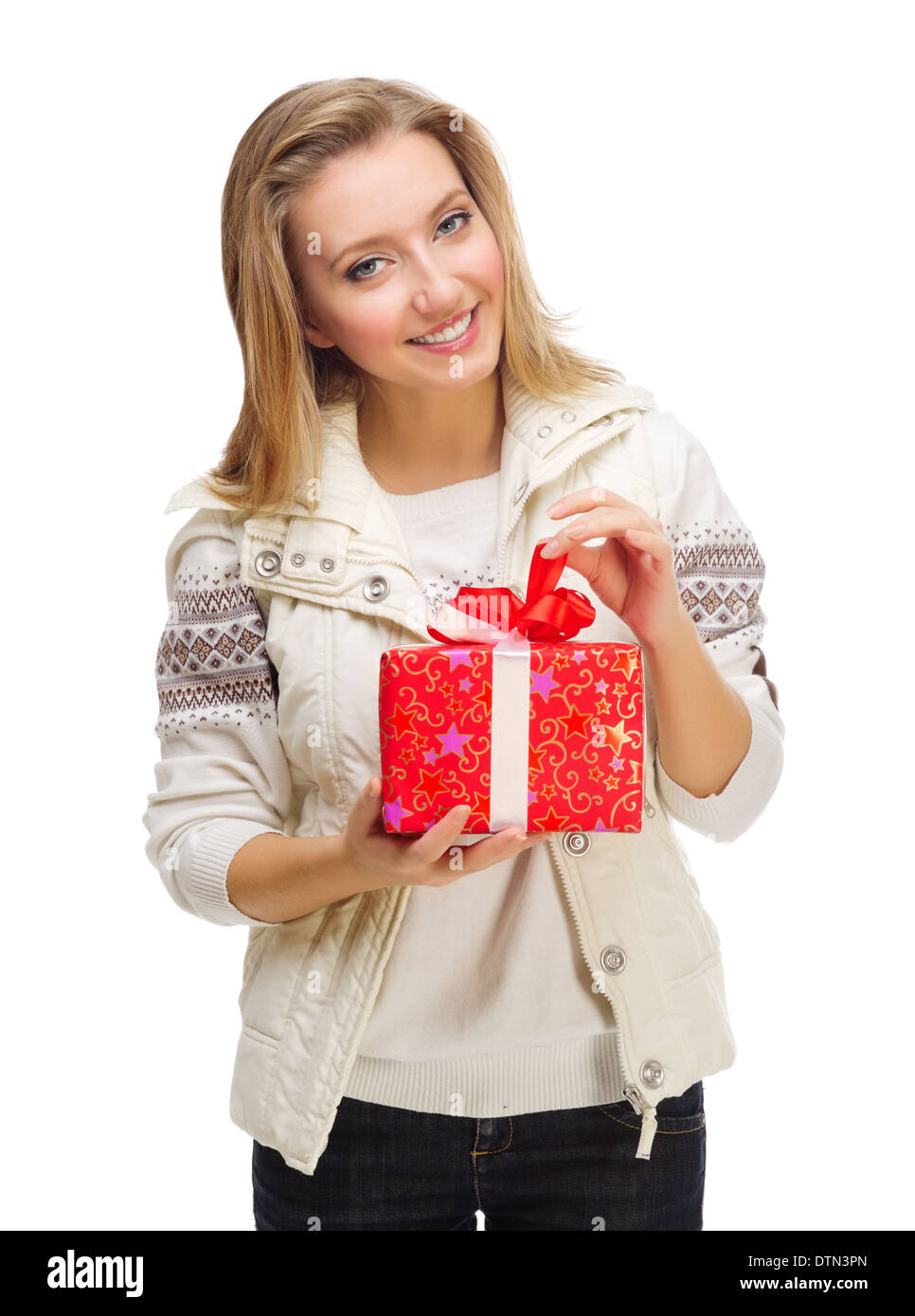 Young girl with gift box isolated Stock Photo - Alamy