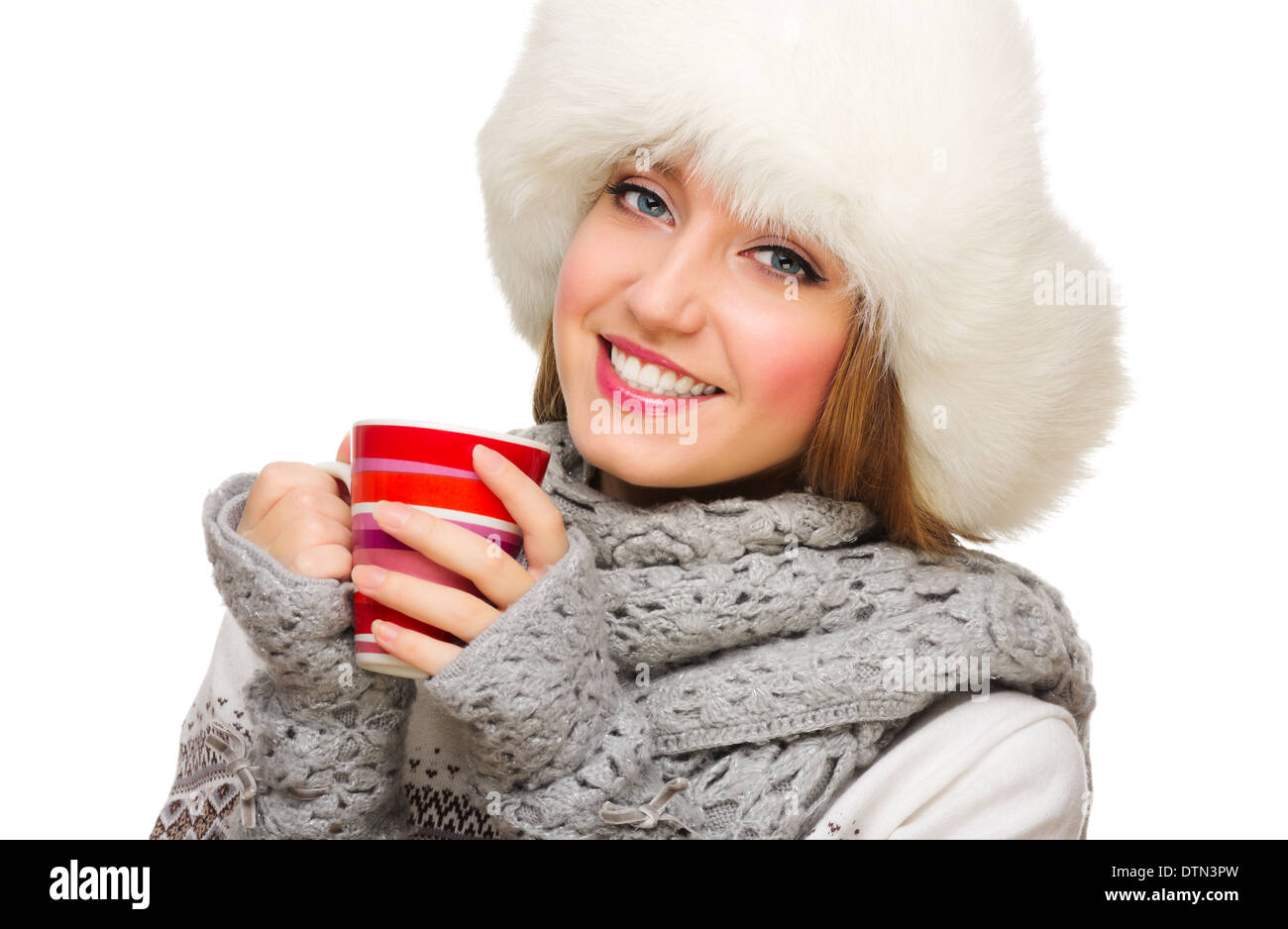 Young girl with mug isolated Stock Photo - Alamy