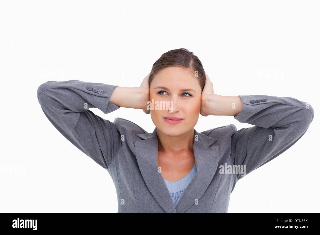 Close up woman covering ears hi-res stock photography and images - Alamy