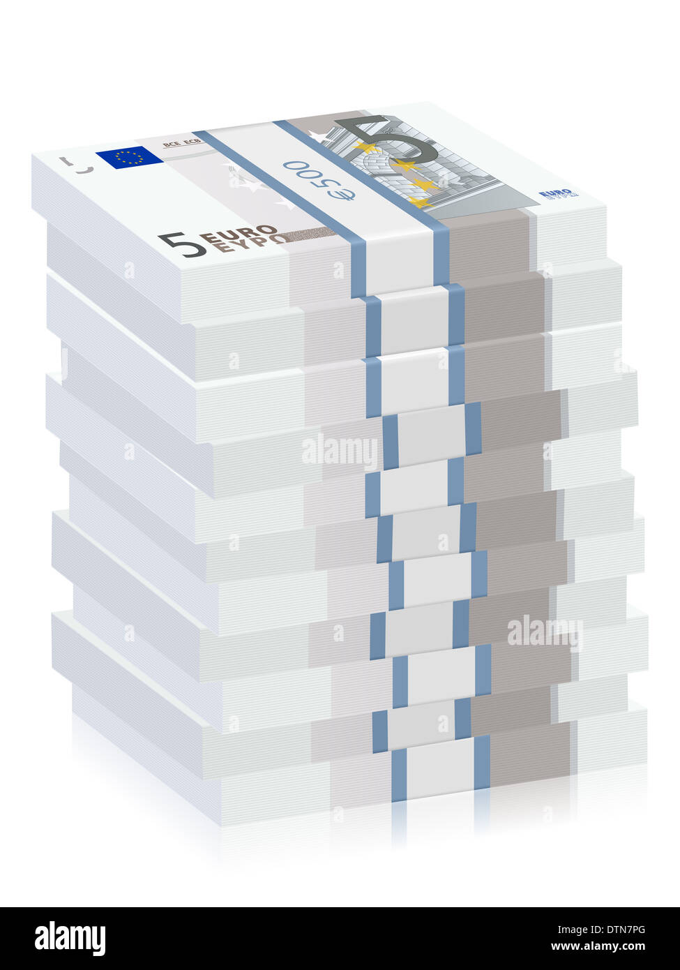 Five euro banknotes stacks on a white background. Vector illustration ...