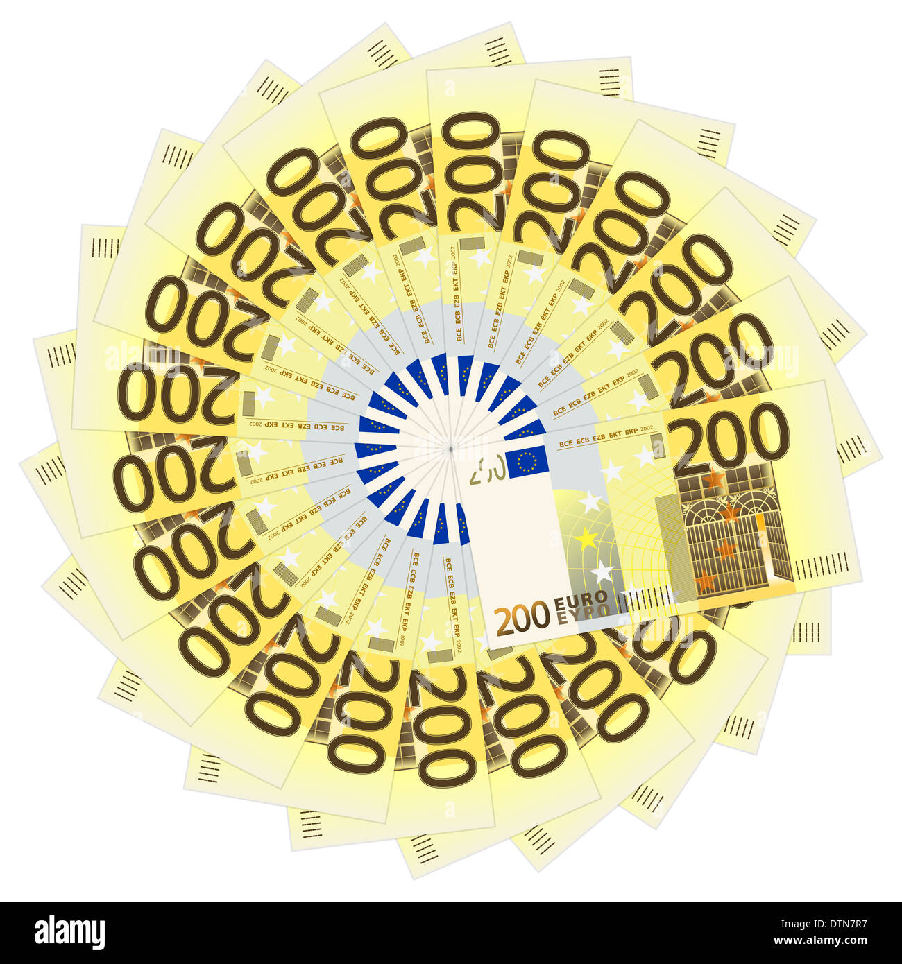 Two hundred euro banknotes on a white background. Vector illustration ...