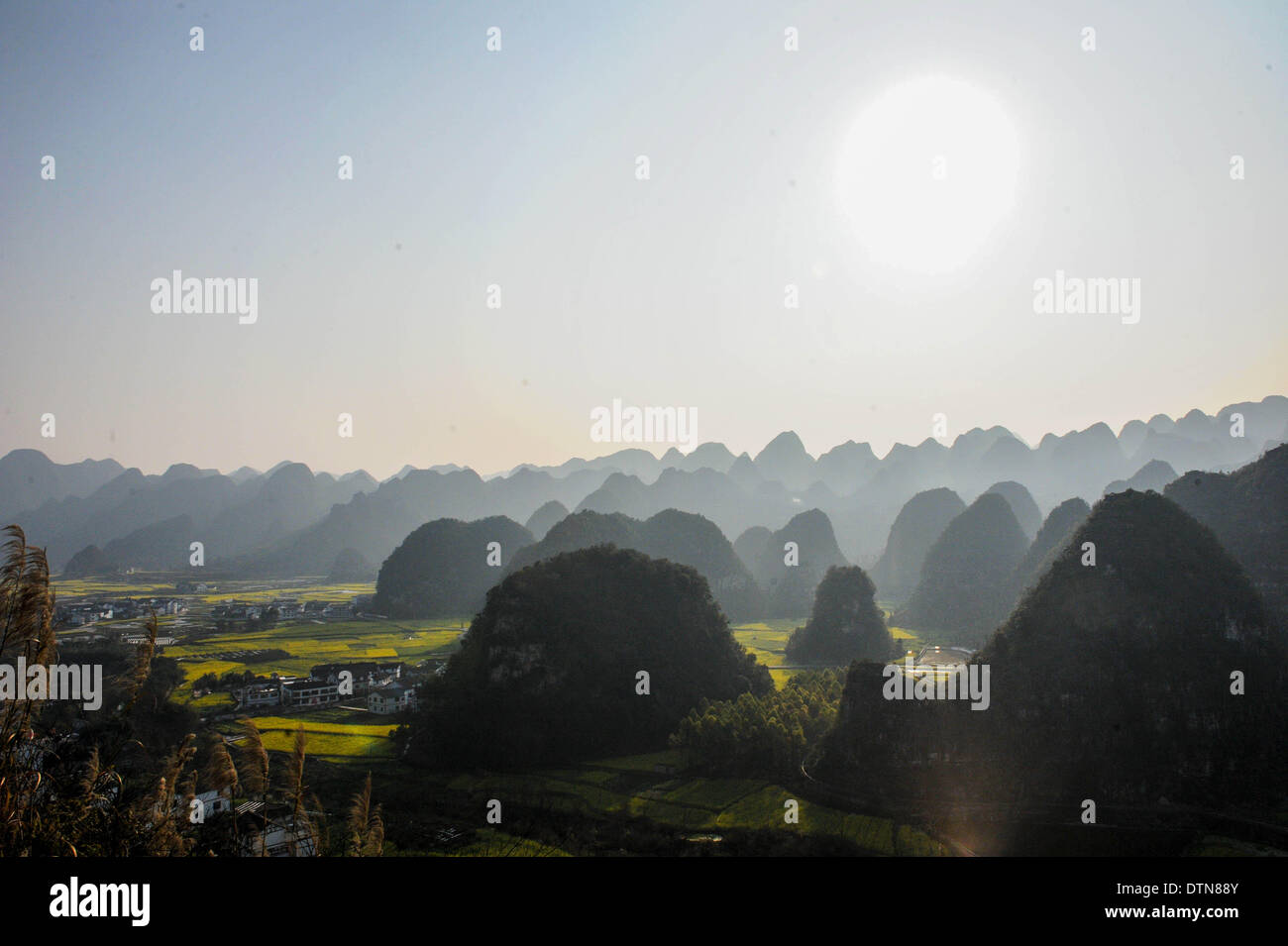 Xingyi. 21st Feb, 2014. Photo taken on Feb. 21, 2014 shows a bird's-eye ...