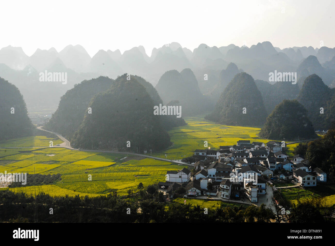 Xingyi. 21st Feb, 2014. Photo taken on Feb. 21, 2014 shows a bird's-eye ...
