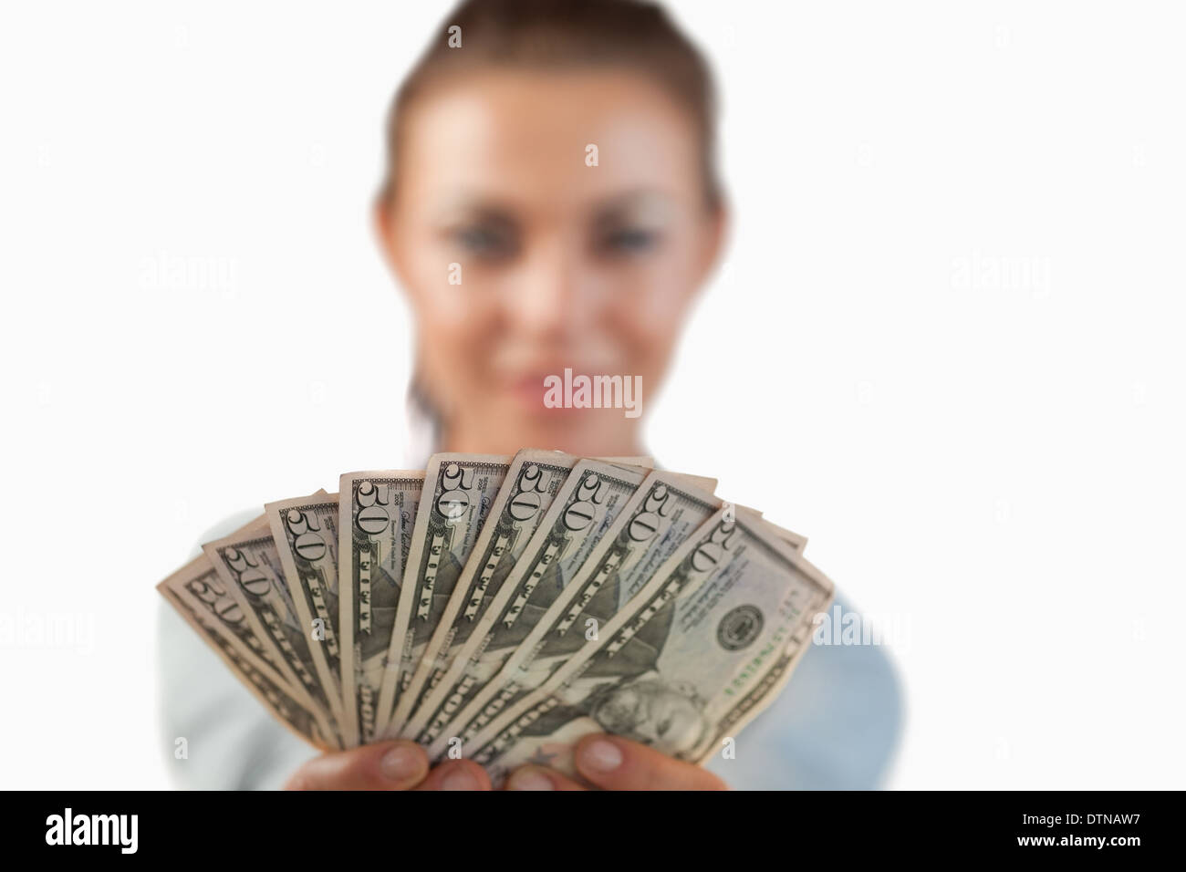 Money being shown by businesswoman Stock Photo - Alamy