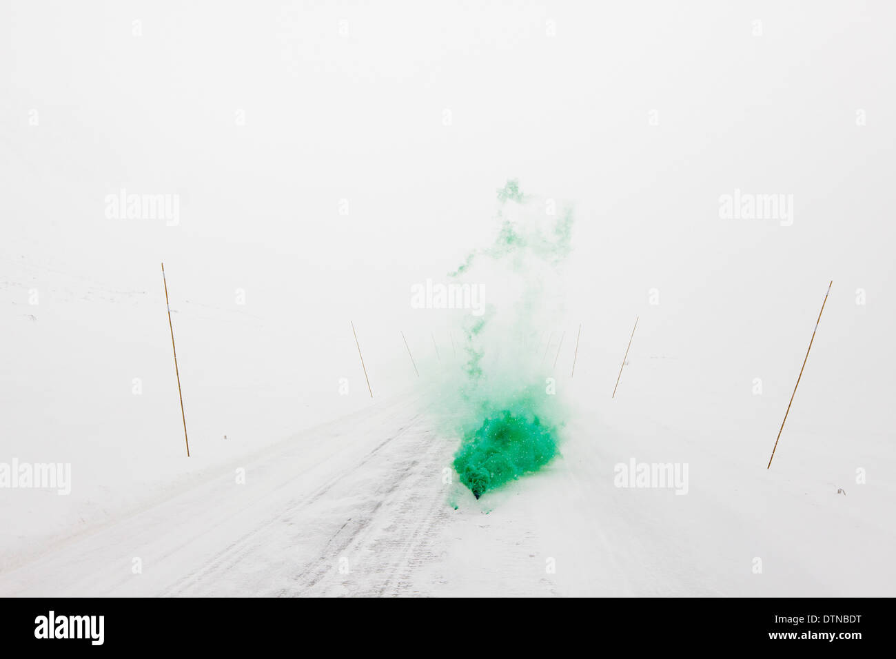 colored smoke in minimalist snow landscape Stock Photo - Alamy