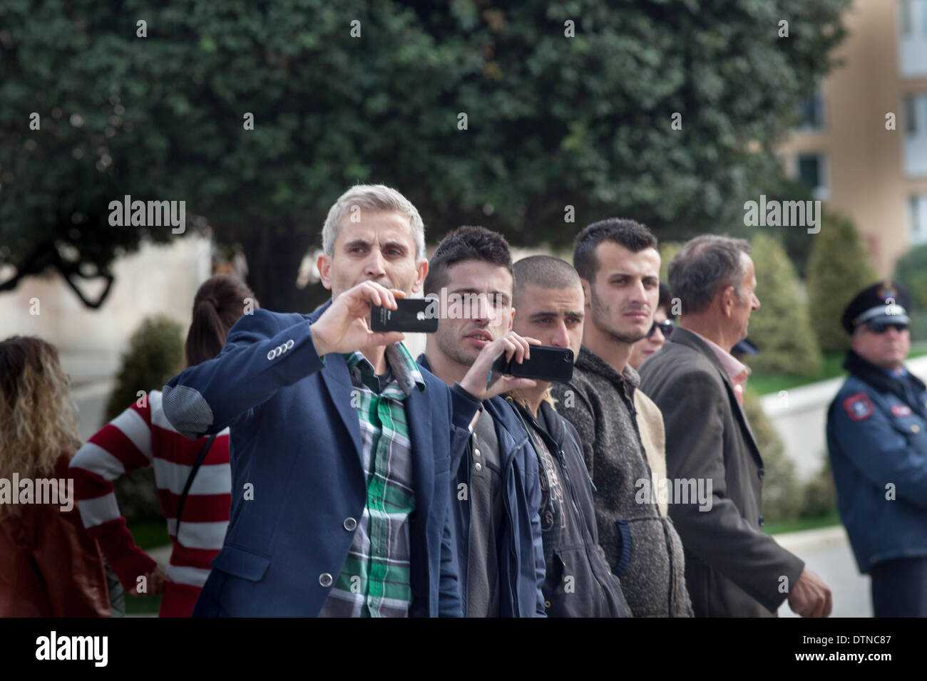Tirana, Albania. 20th Feb, 2014. People took photos of politicians ...