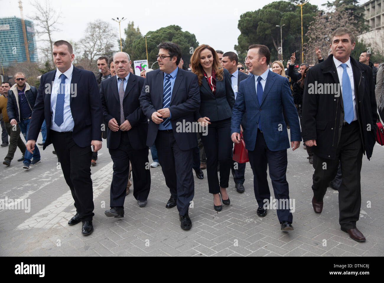 Tirana, Albania. 20th Feb, 2014. Democratic party politicians lead a ...