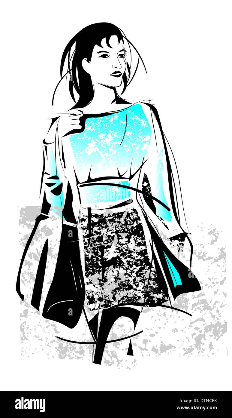 Fashion girl sketch hand Cut Out Stock Images & Pictures - Alamy