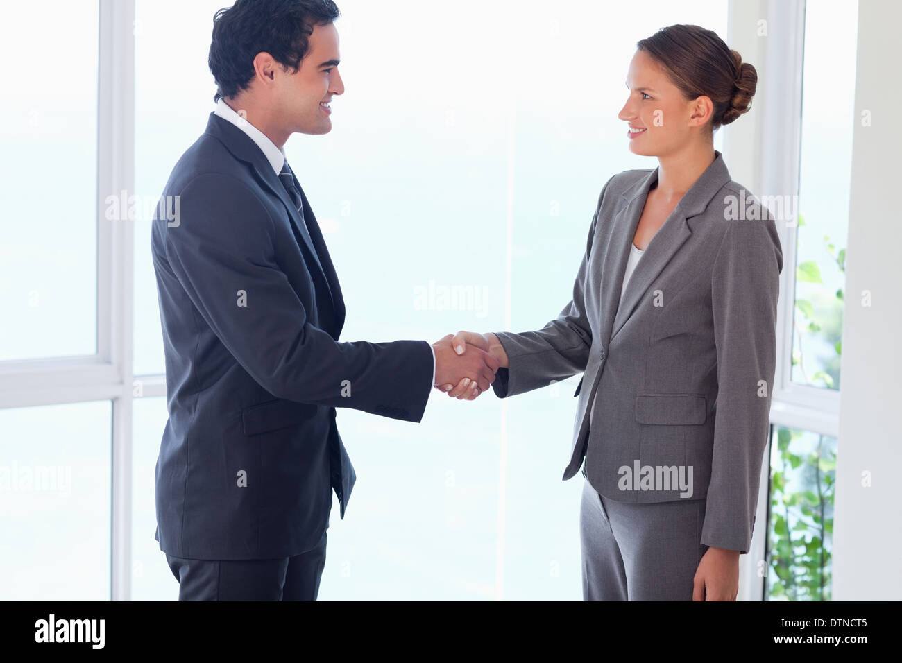 Side view of business partner shaking hands Stock Photo - Alamy