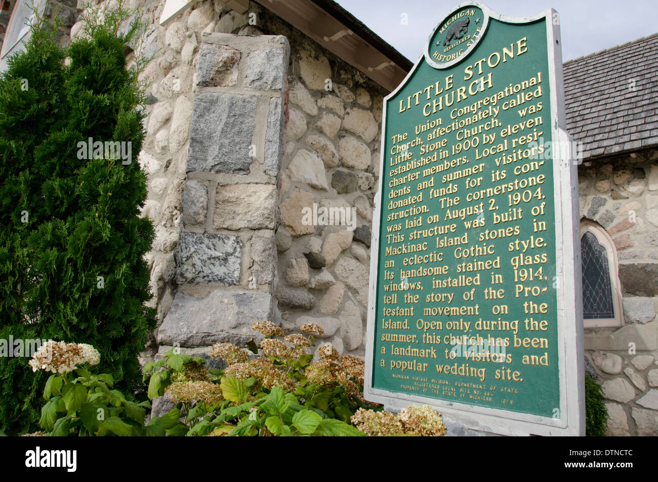 Michigan, Mackinac Island. Historic Little Stone church, circa 1904 ...