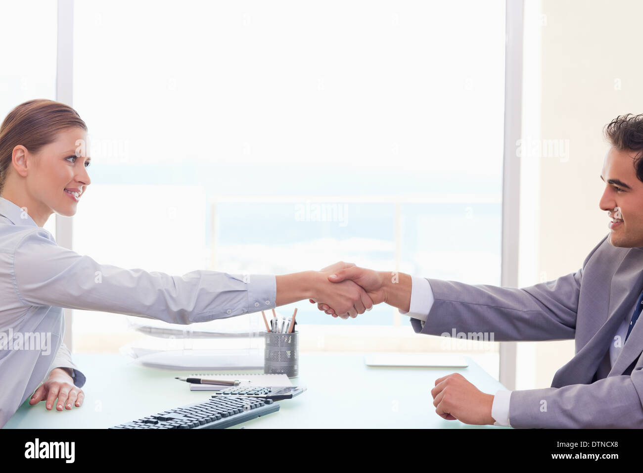 Trading partner shaking hands Stock Photo - Alamy
