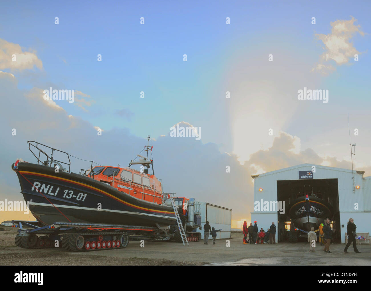 Dungeness, Kent, UK. 21st Feb 2014.Sunset scene at Dungeness RNLI ...