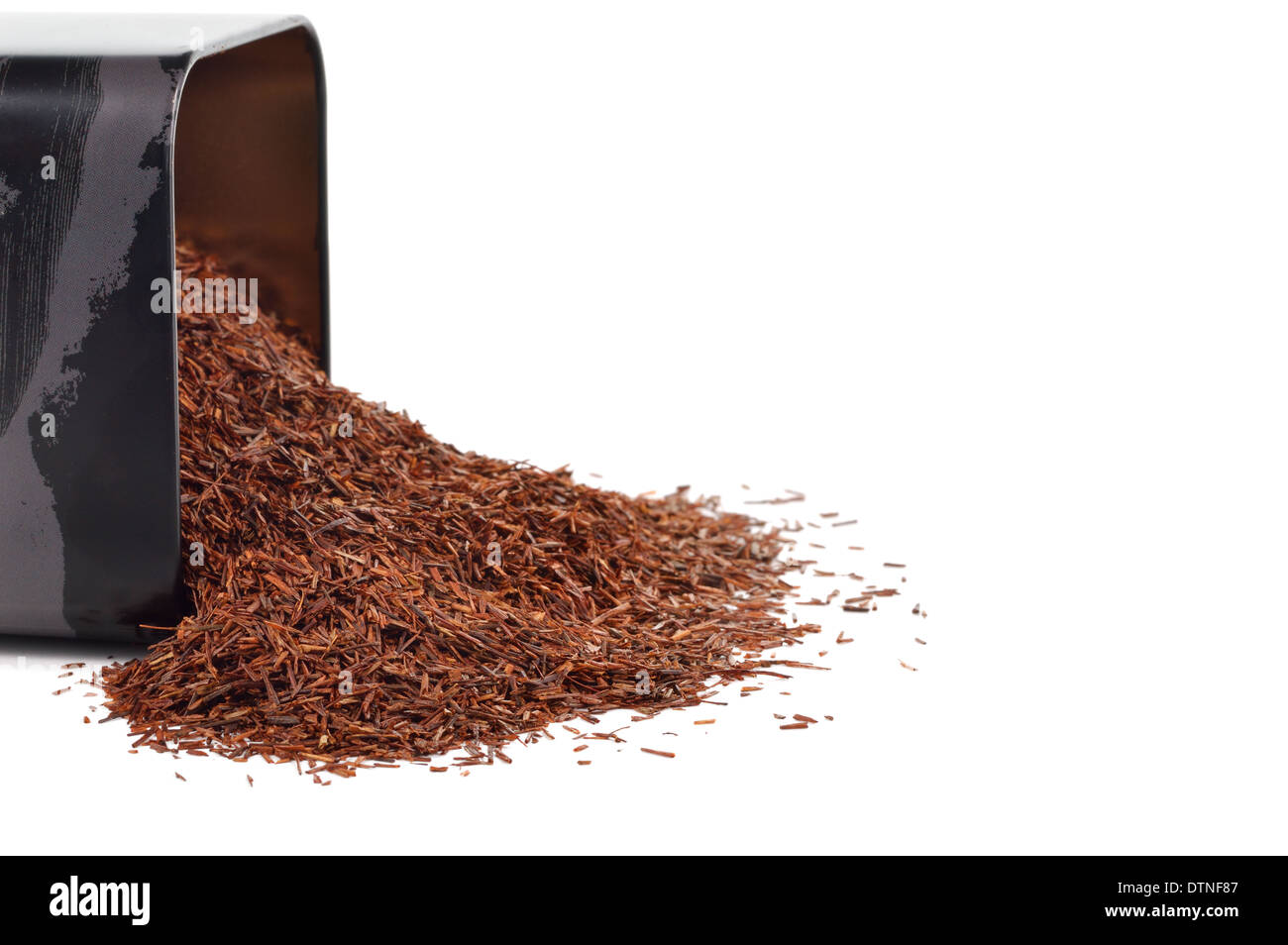 Natural organic rooibos in a tin. Tisane tea without caffeine isolated ...