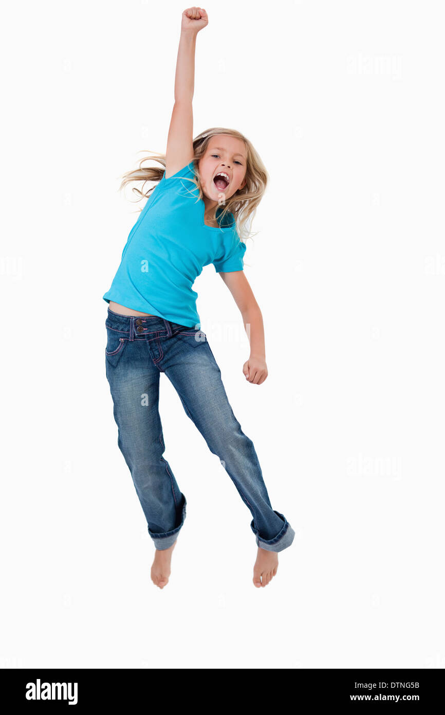 Cheerful girl jumping hi-res stock photography and images - Alamy