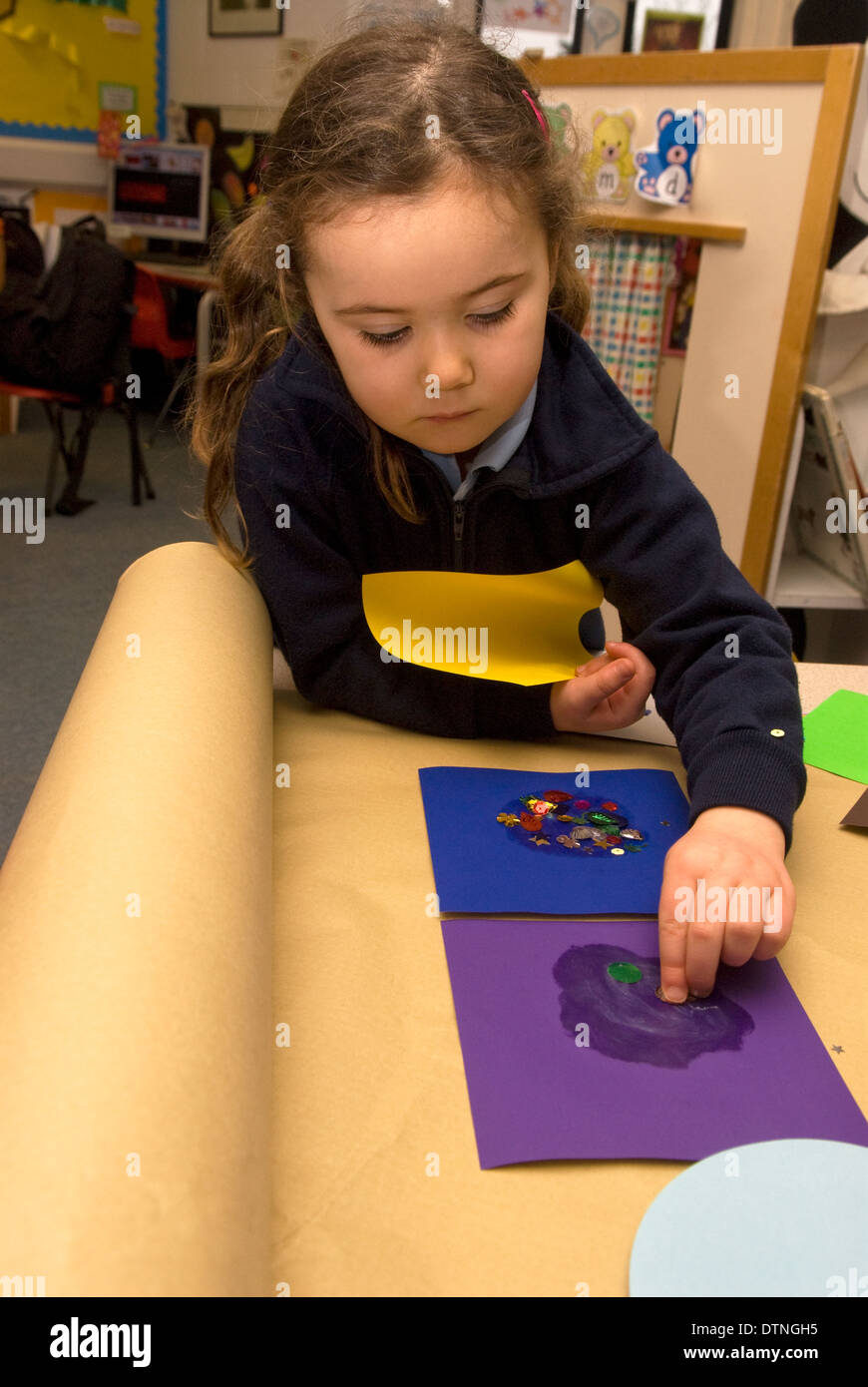 Prep school pupil undertaking crafts in classroom, Haslemere, Surrey ...