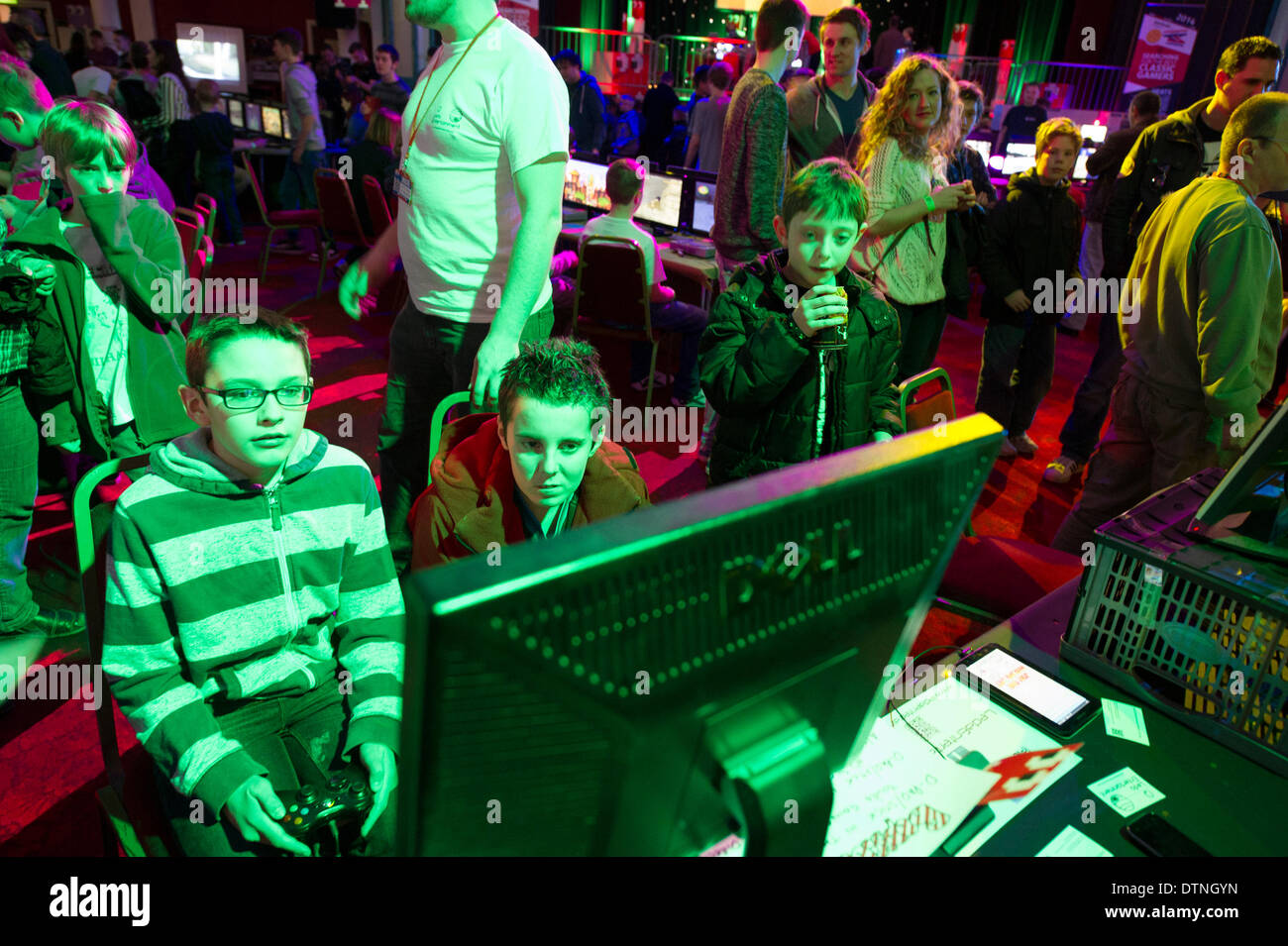 Margate, Kent, UK. 21st February, 2014. Young gamers concentrating on ...