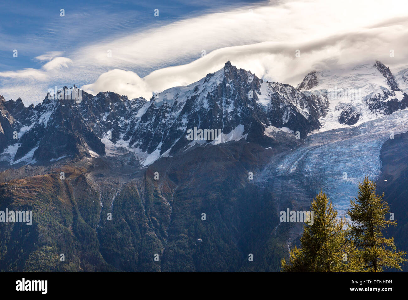 The Aiguilles de Chamonix including the Aiguille du Midi and the ...