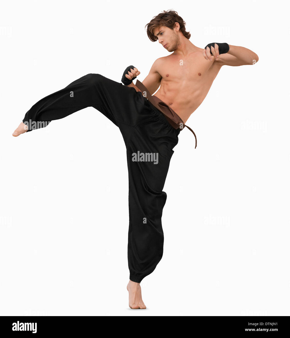 Side view of kicking martial arts fighter Stock Photo - Alamy