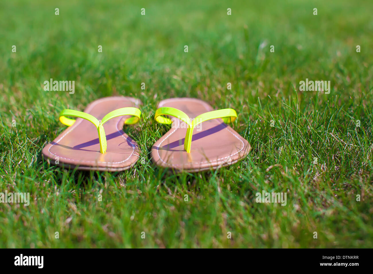 Feet flip flops on grass hi-res stock photography and images - Alamy
