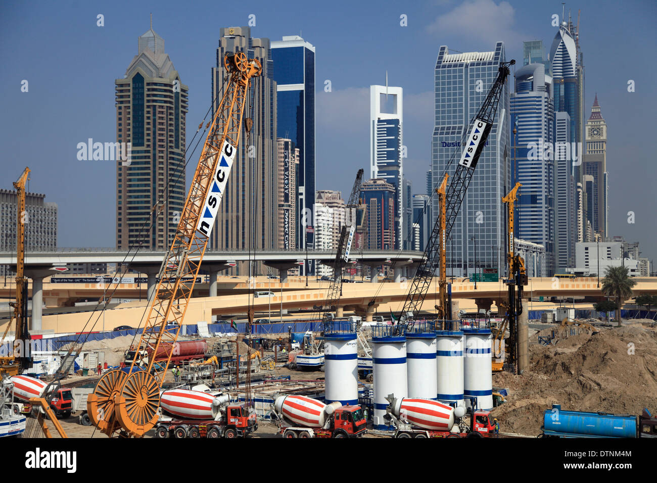United Arab Emirates, Dubai, Sheikh Zayed Road, construction site ...